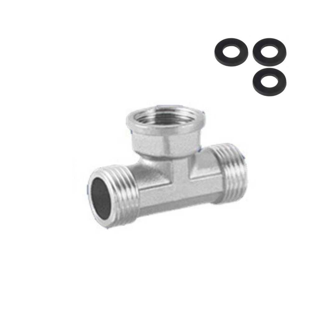 Тройник сантехнический 304 stainless steel G1/2 с наружной и внутренней резьбой, стиль B, с 3 уплотнительными прокладками