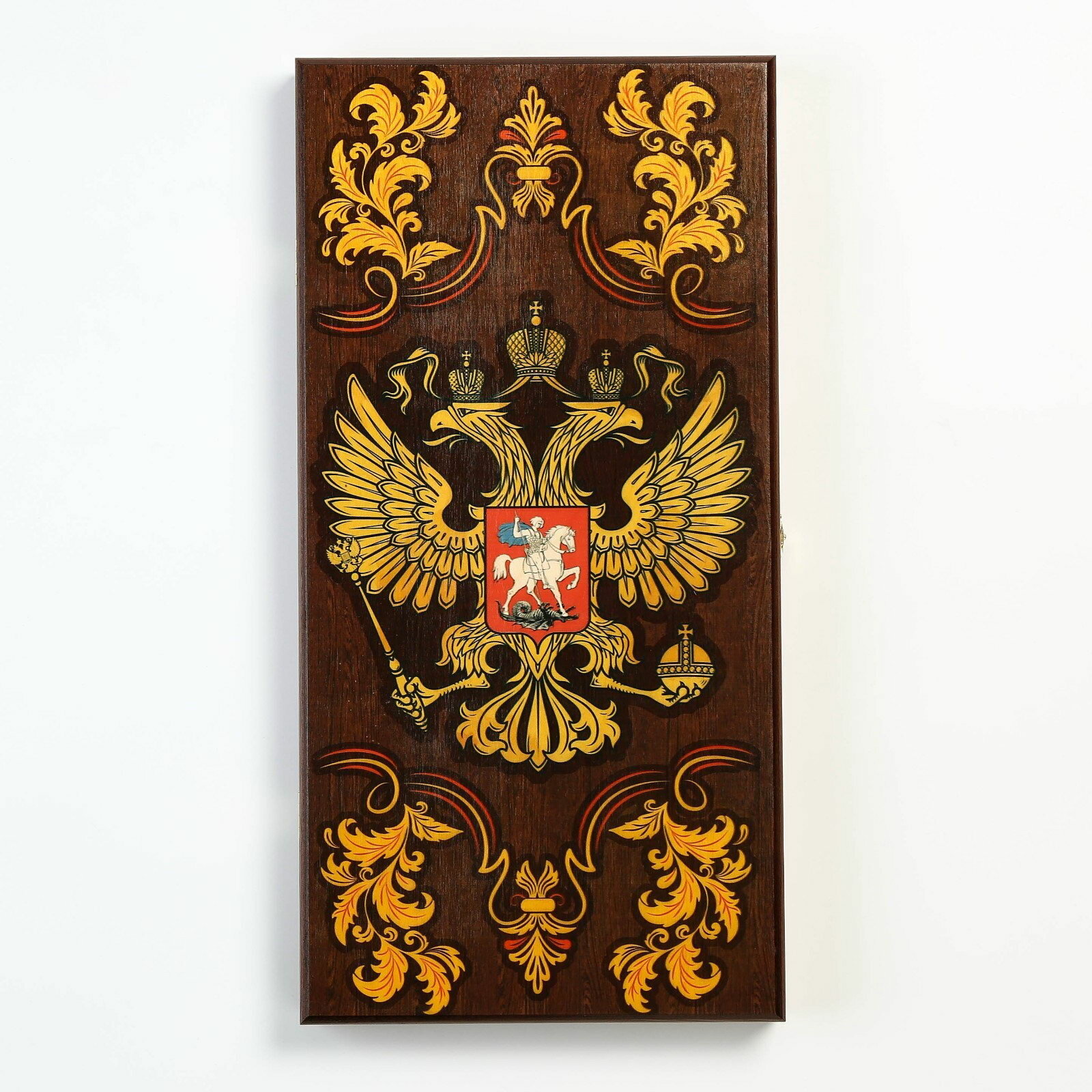 Нарды деревянные большие, настольная игра "Герб России", 50x50 см, с шашками