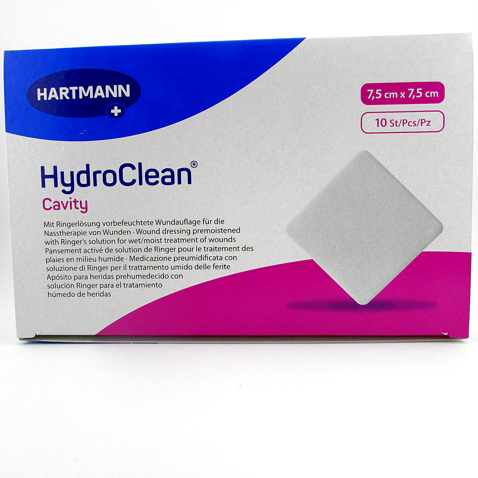 Повязка гидроактивная HydroClean Cavity (Гидроклин кэвити) 7.5х7.5см, с раствором Рингера и антисептиком, 609008 (10 штук)