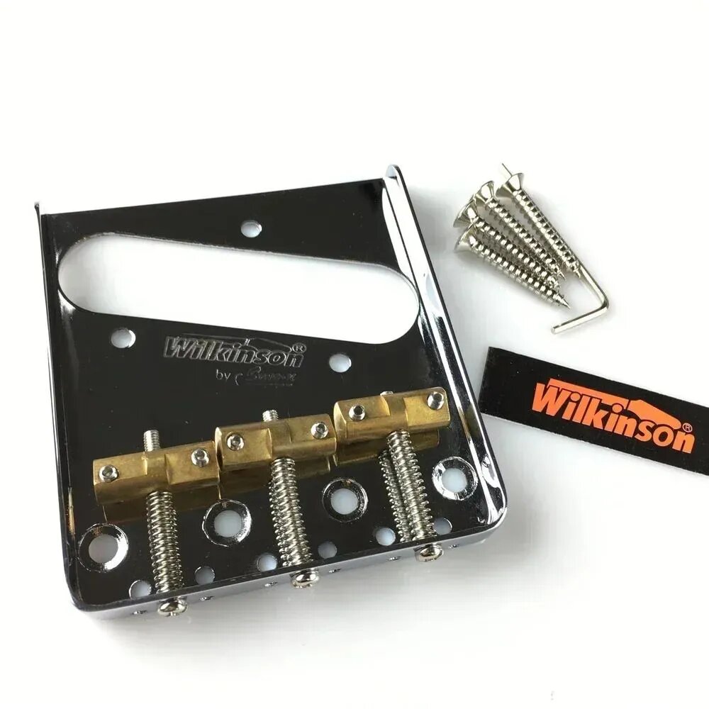 Фиксированный бридж для электрогитары Wilkinson WTB Vintage Style с латунным седлом, хром, серебро, черное золото