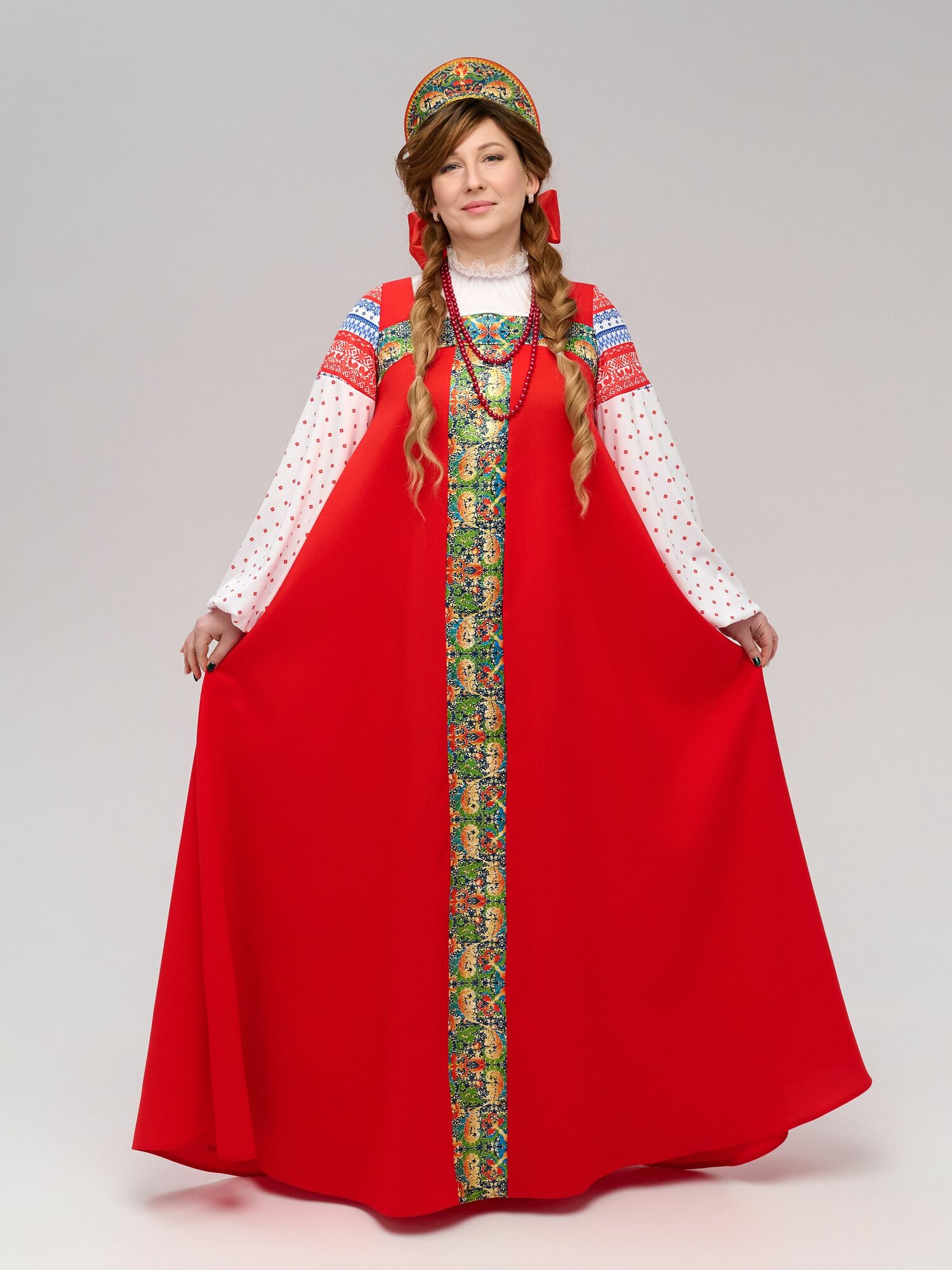 Женский народный сарафан Аленушка, красный, 4XL-5XL