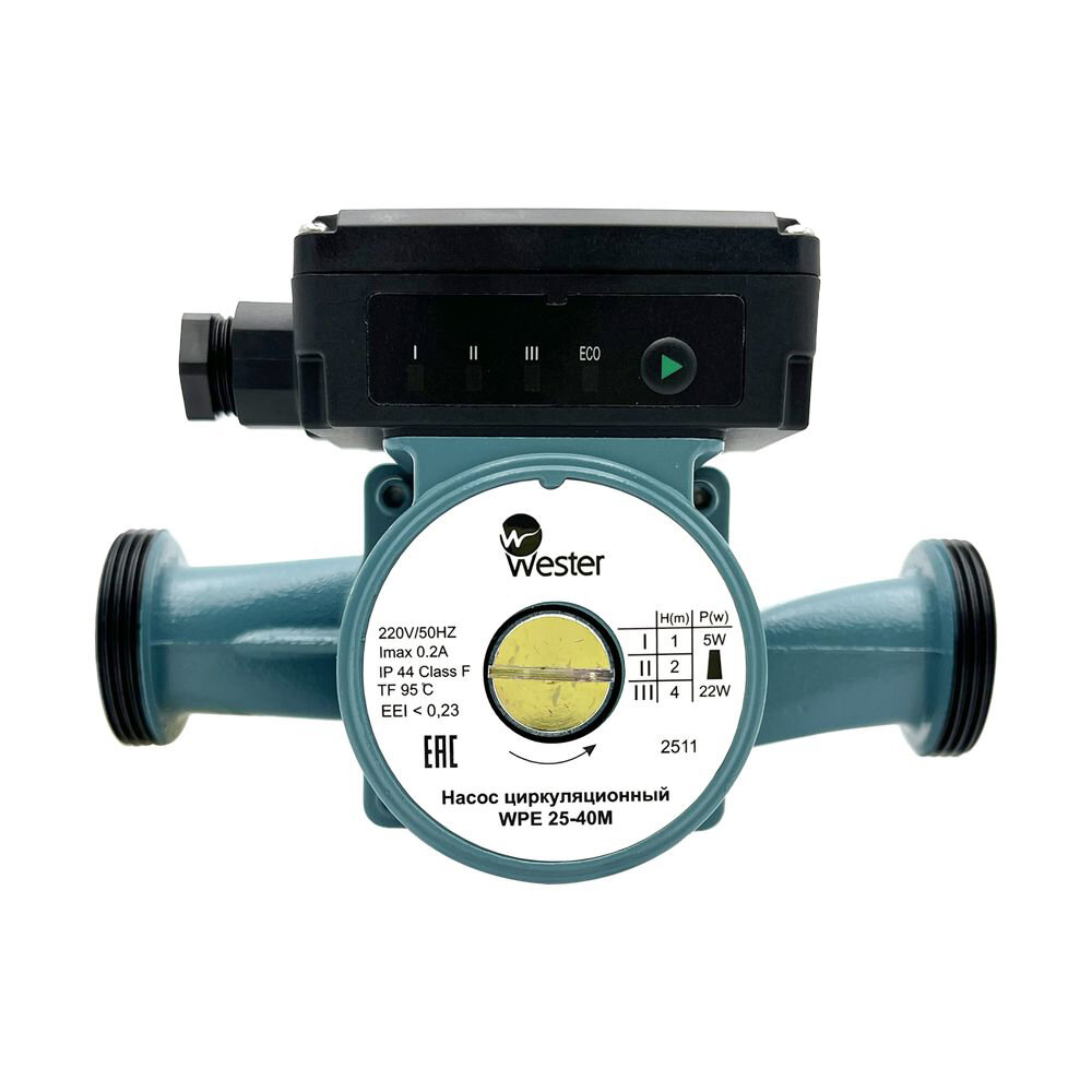 Насос циркуляционный Wester WPE 25-40M (0,022 кВт, Hmax 3 м, Qmax 53 л/мин, 1x230В)
