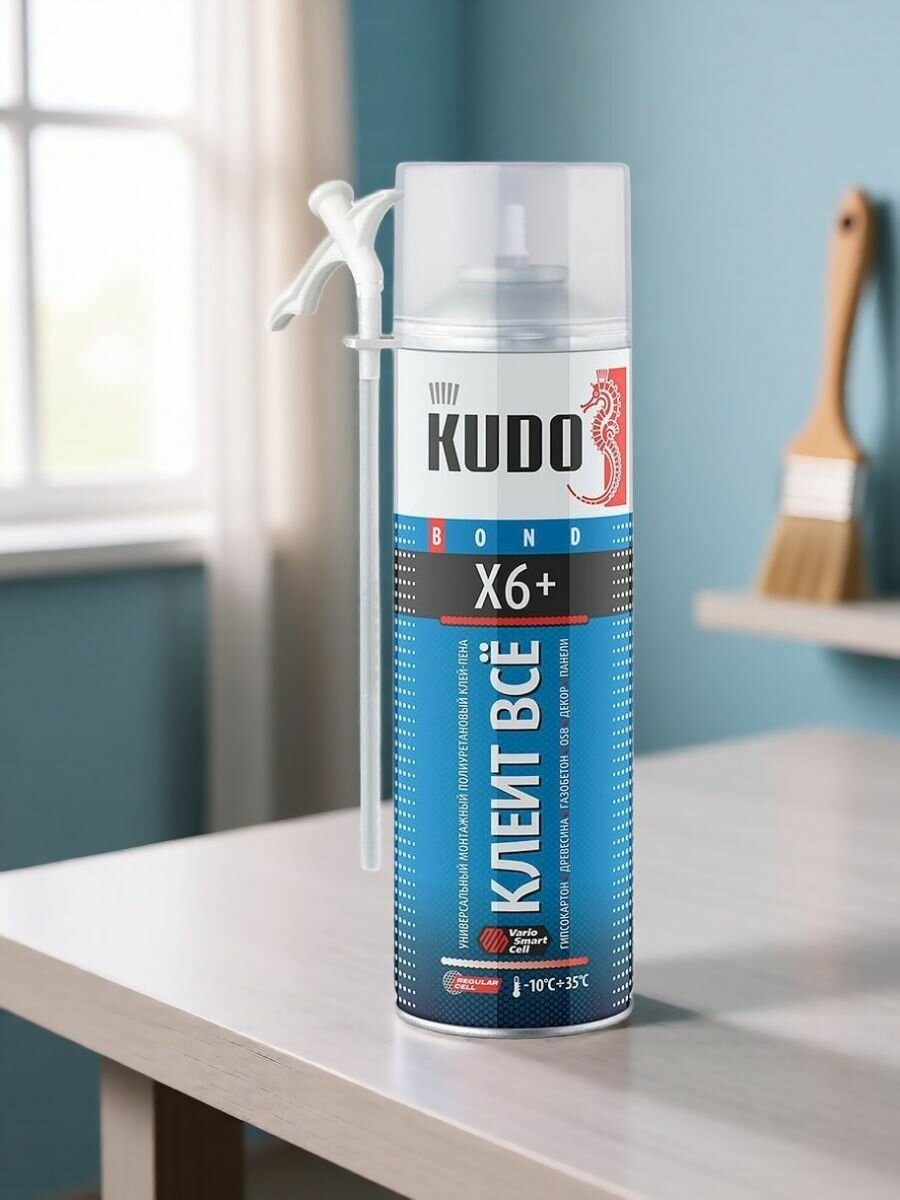 Клей-пена универсальная монтажная всесезонная KUDO клеит ВСЕ X6+ 650 мл