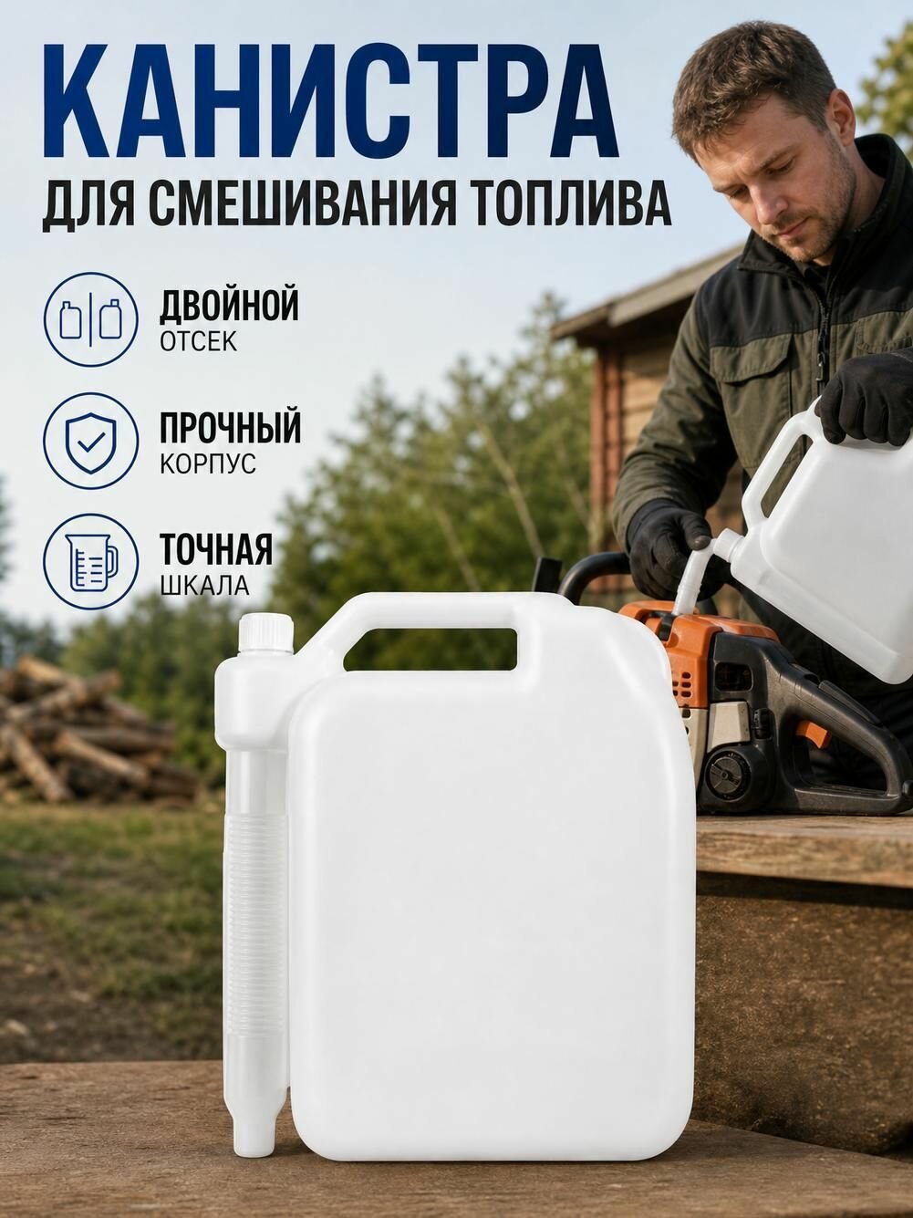 Канистра для бензина 1.5 л, полупрозрачная белая без носика, для топливной смеси и ГСМ