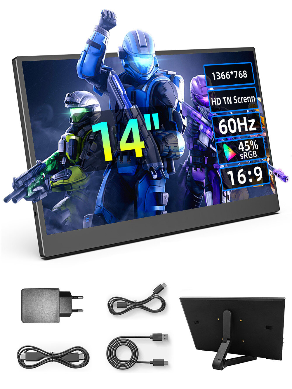 Justthink 14.1" Монитор ZK14, TN, 1366x768 HD, 60 Гц, черный