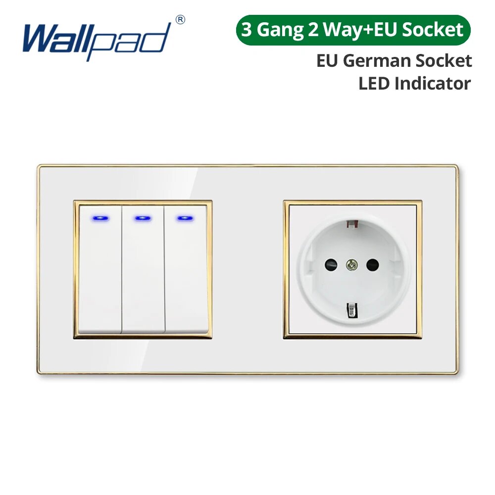 Wallpad 3 Gang 2 Way EU Socket с LED индикатором