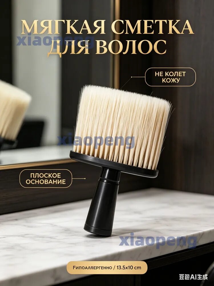 Сметка для волос парикмахерская 13.5cm*10cm , кисть для смахивания волос - мягкая щетина с заостренными кончиками, аксессуар для барбершопа и стрижки.