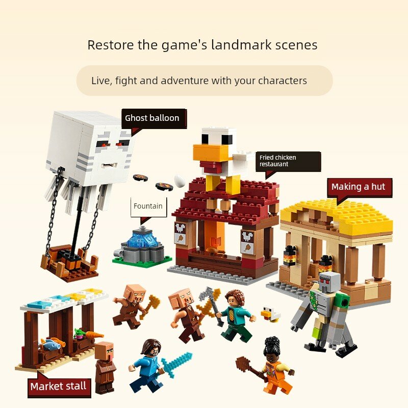 Minecraft Нападение на деревню с шарами гаста 21273, более 490 деталей, приключение в небе