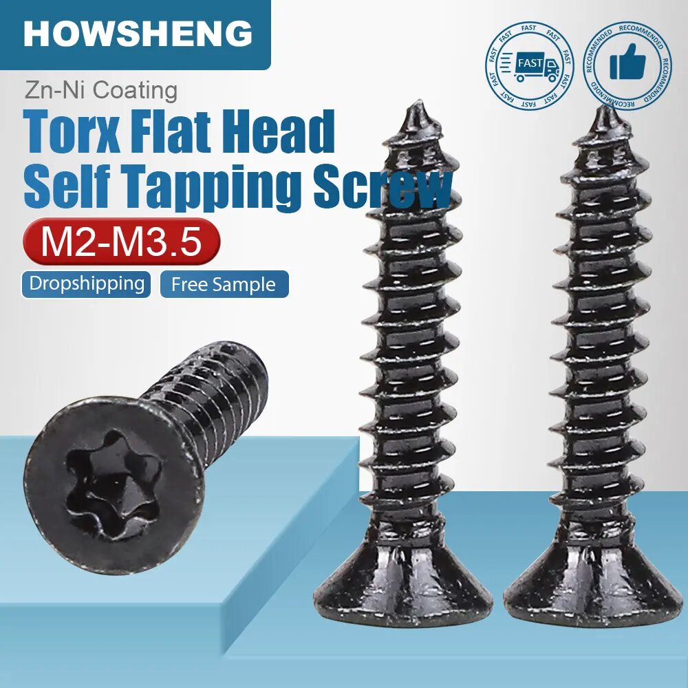 Саморезы Torx какленый черный цинк-никелевый сплав Howsheng GB2670.2 M2 50pieces, 16mm