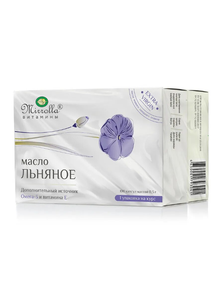 Mirrolla Льняное масло комплекс с витамином Е капсулы массой 0,3 г 100 шт