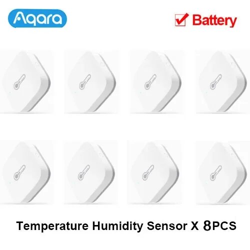 Датчик влажности и температуры Aqara Zigbee, термометр, интеллектуальный датчик для дома, дистанционный монитор, совместим с Homekit, работает с приложением Xiaomi Mijia — 8 штук датчика влажности