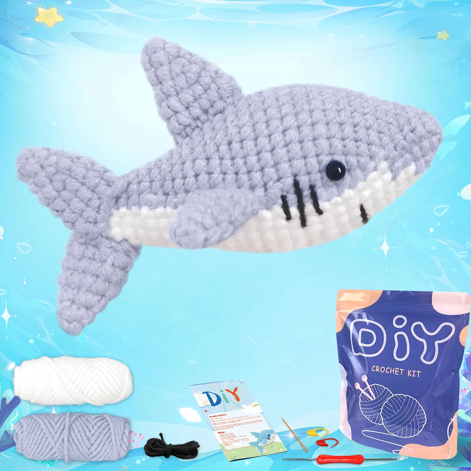 Набор для вязания акулы Амигуруми 1pc Blue Gray