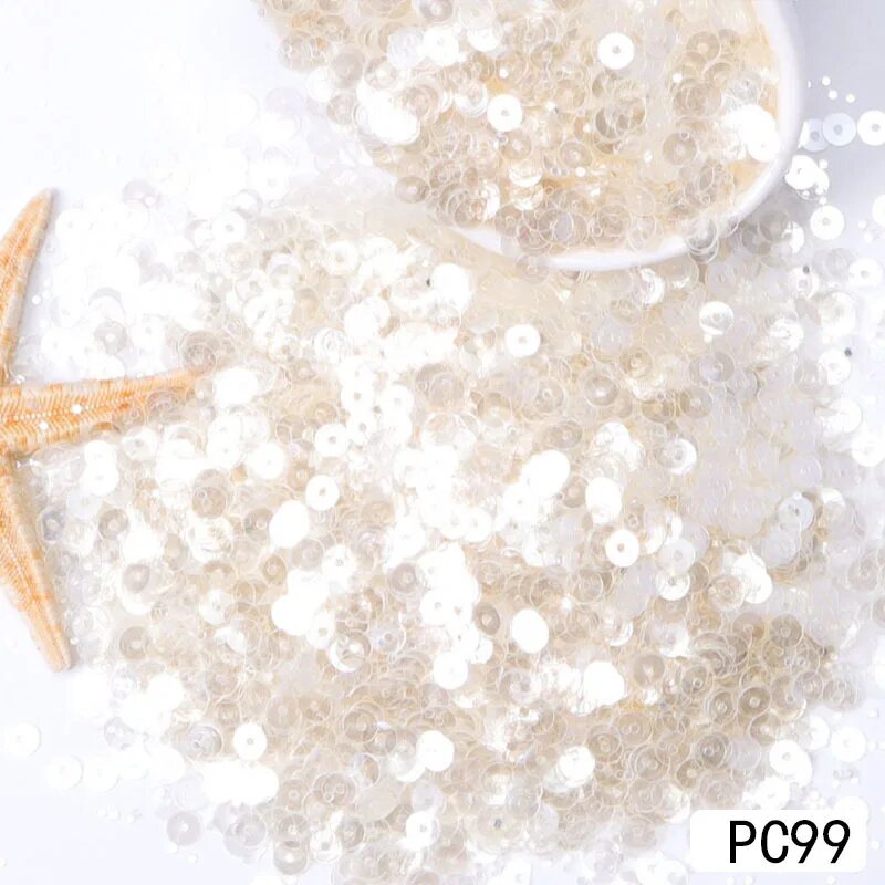 Пайетки прозрачные золотые и серебряные ПВХ 2/3/4/6 мм 6mm 10g 799pcs, PC99 white