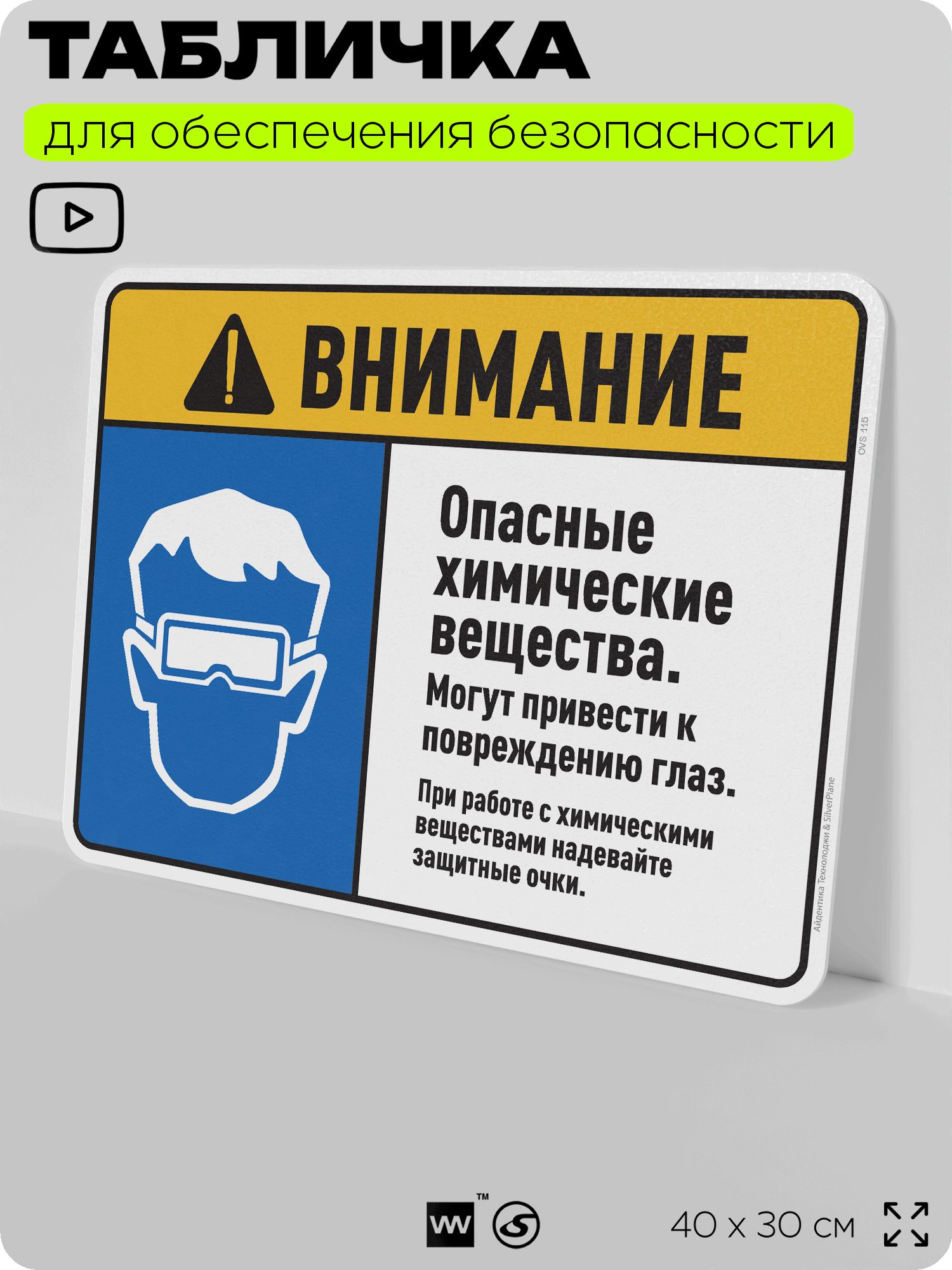 Табличка для обеспечения безопасности "Внимание опасные химические вещества", для дома, предприятия, организаций, 40х30 см, Silver Plane x Айдентика Технолоджи
