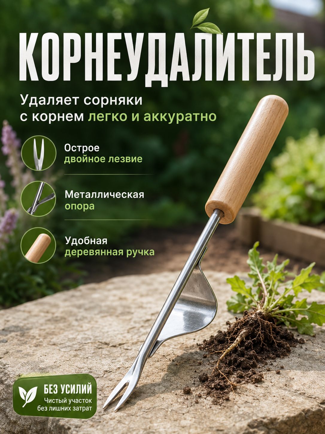 Корнеудалитель 30 см рукоять, нержавеющая сталь