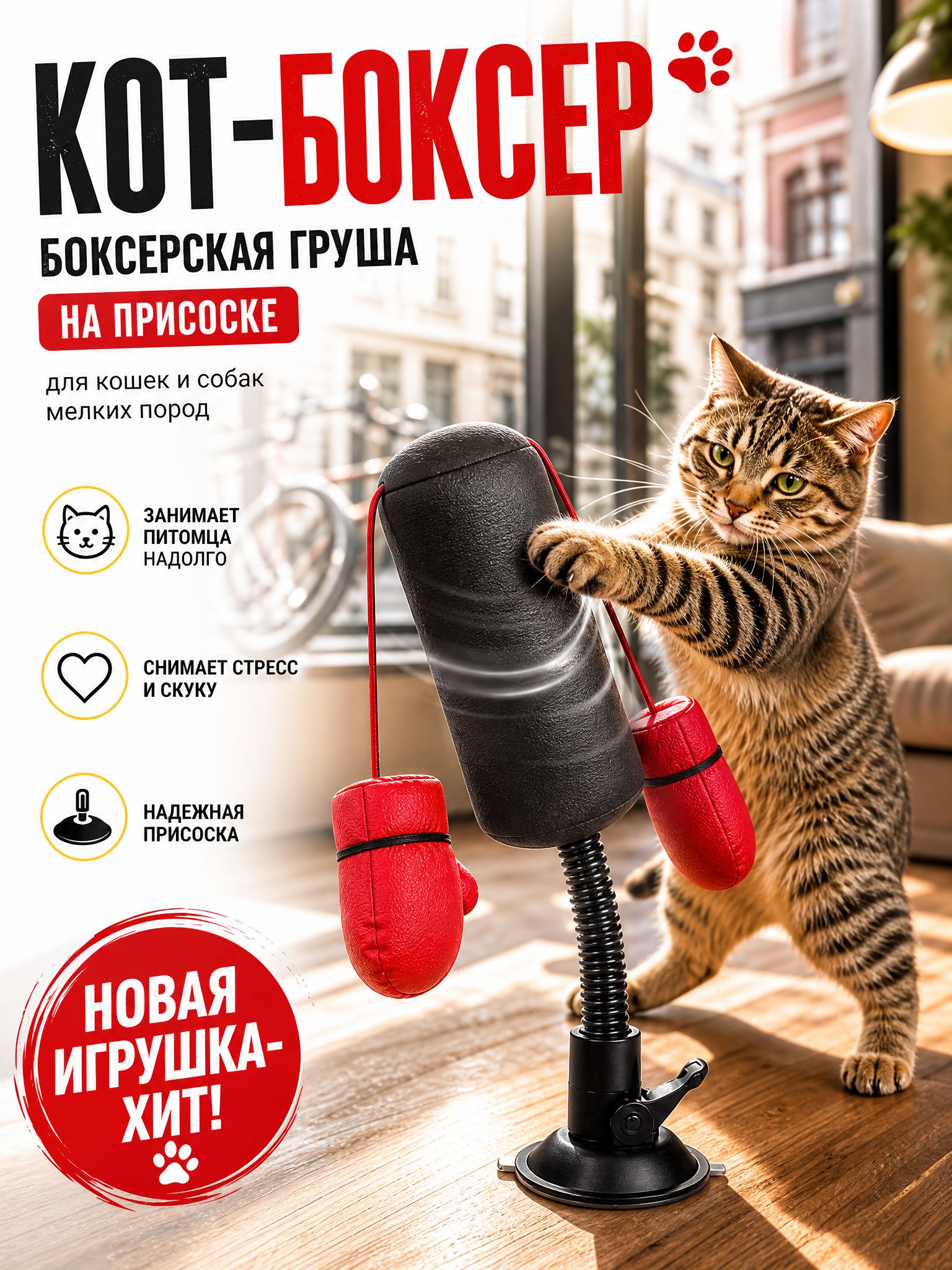 Игрушка для кошек, боксерская груша на присоске
