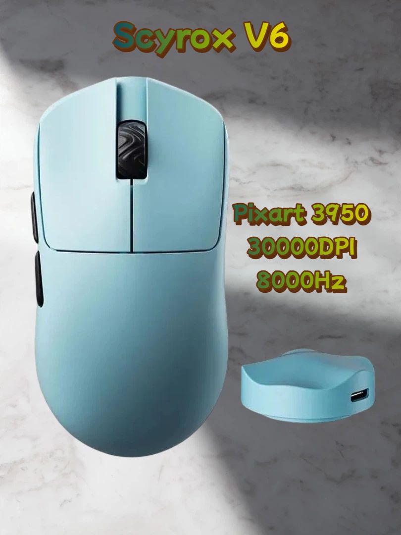 Scyrox Игровая мышь беспроводная V6, Pixart3950, 30000DPI, синий