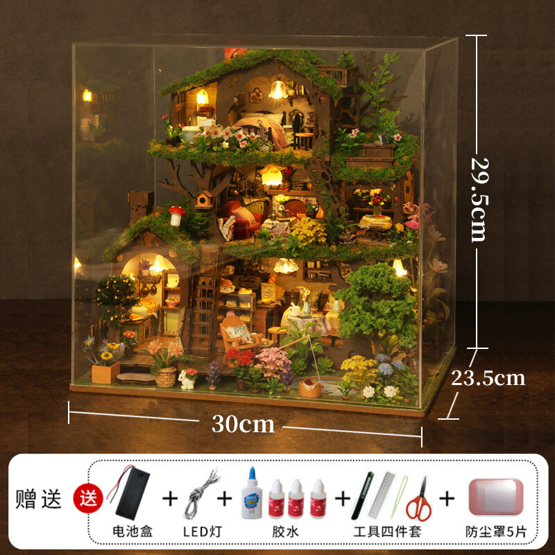 C Time Treehouse DIY деревянная 3D модель с пылезащитным чехлом, инструментом и клеем