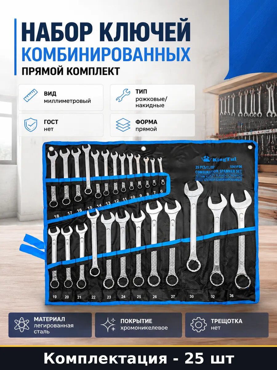 Набор ключей комбинированных 25 штук прямой комплект