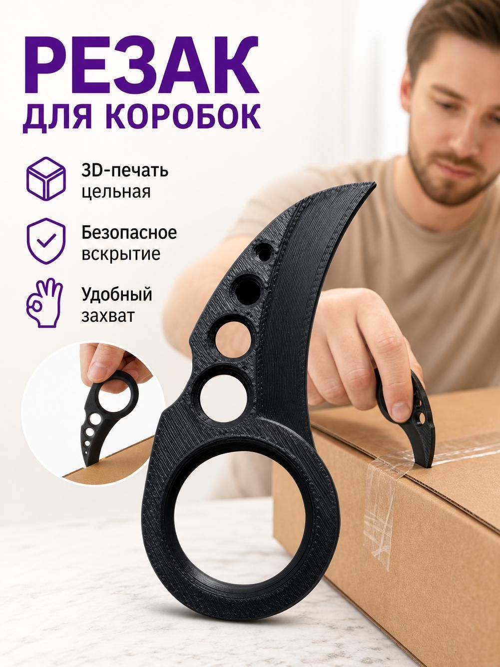 Нож для распаковки посылок и коробок, цельный мини-инструмент из эко-материала (3D-печать)