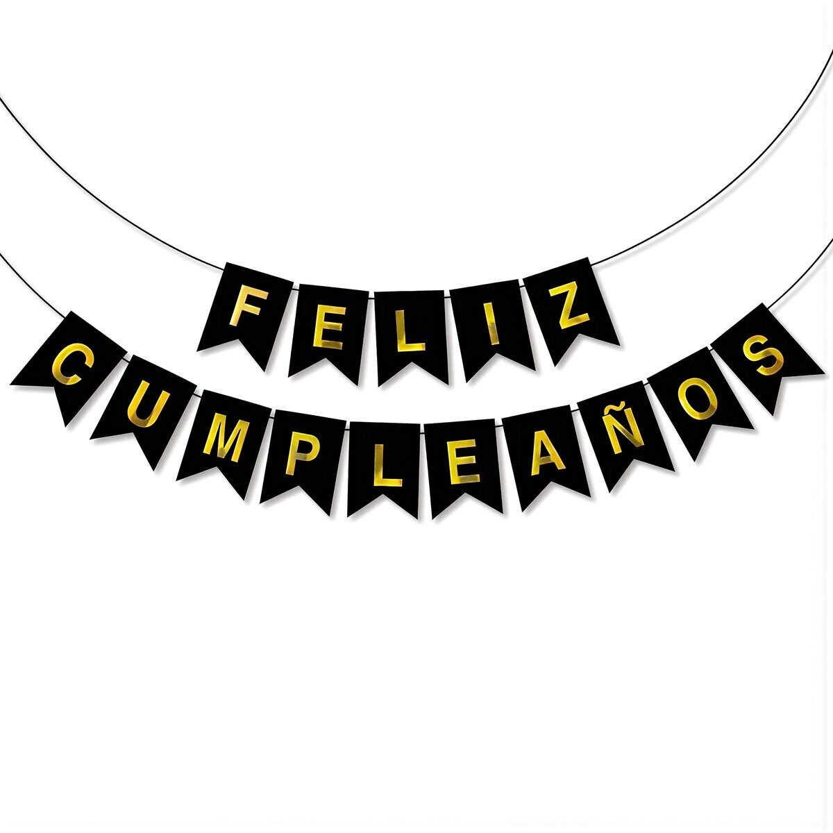 Флажок Feliz Cumpleanos черный золотой тиснение маленький флаг баннер декор для дня рождения праздника