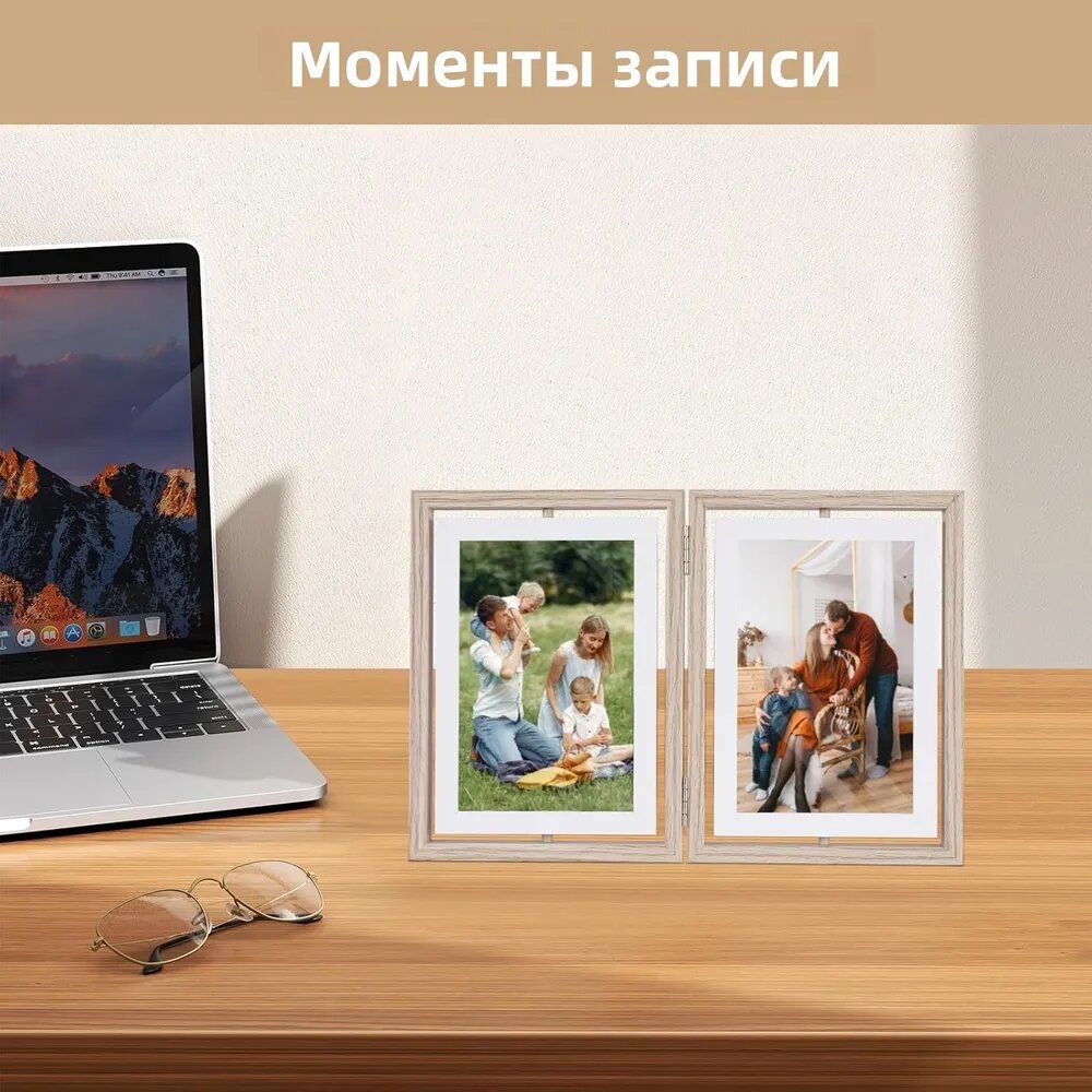 Фоторамка деревянная двухсторонняя сырое дерево 6 дюймов скандинавский стиль — фото 1