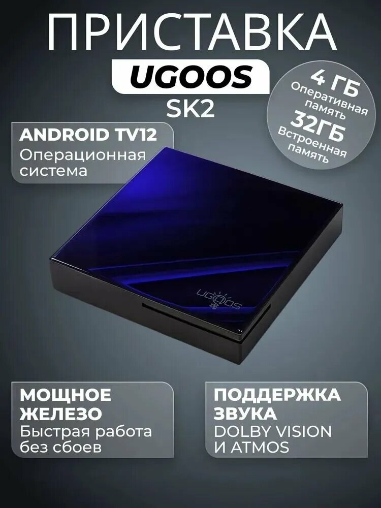 Смарт ТВ-приставка UGOOS SK2, Realtek RTD1325, TV BOX 4+64GB, Андроид TV12. Игровая приставка