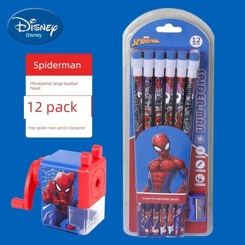 Disney Человек-паук 12 карандашей с большой резинкой и точилкой, гексагональная HB для учеников, школьные принадлежности