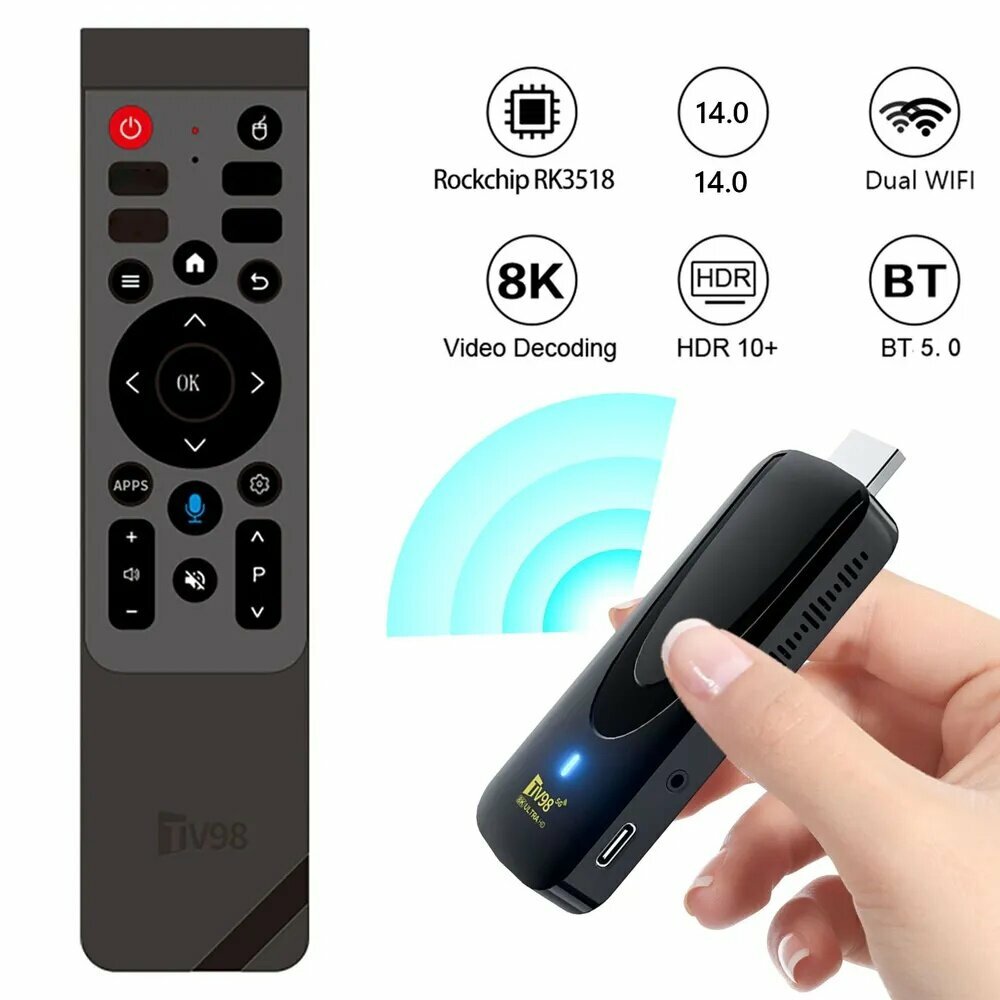ТВ-приставка Android 14, Rockchip RK3518, 2 ГБ ОЗУ, 16 ГБ ПЗУ, Wi-Fi 6, Bluetooth 5.0, HDMI 3.0A, 4K@60 Гц