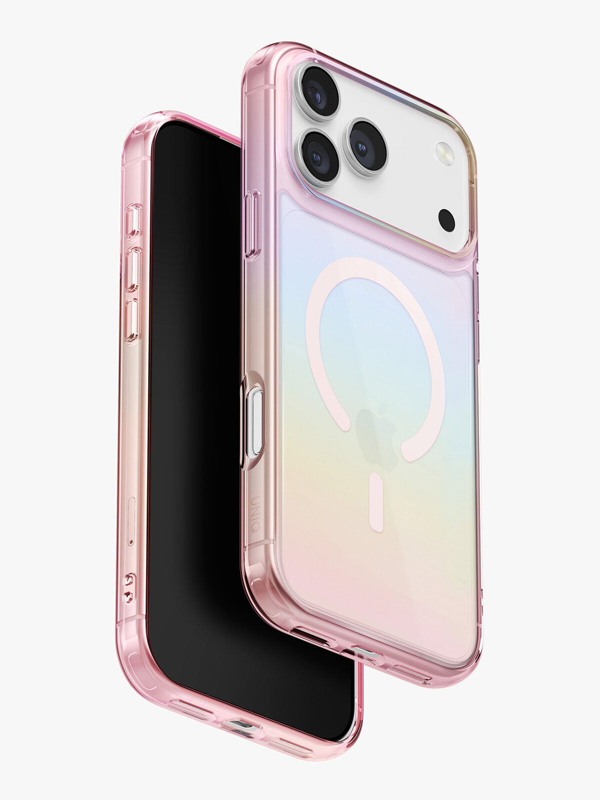 Чехол Uniq на iPhone 17 Pro Max, Iridescia с голографией, с магнитами MagSafe, розовый