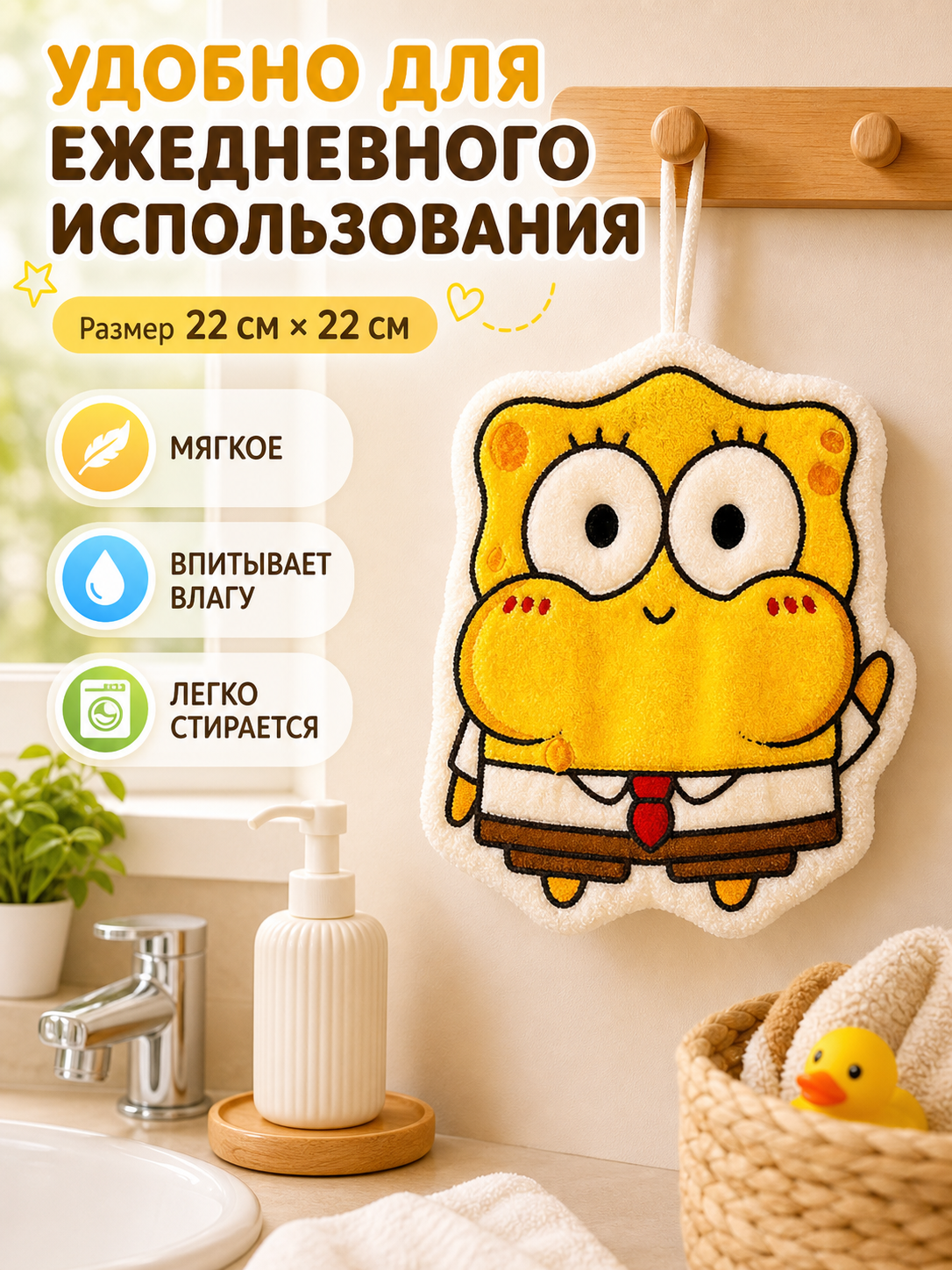 Полотенце для рук с Губкой Бобом, впитывающее, детское, мультяшное, милое