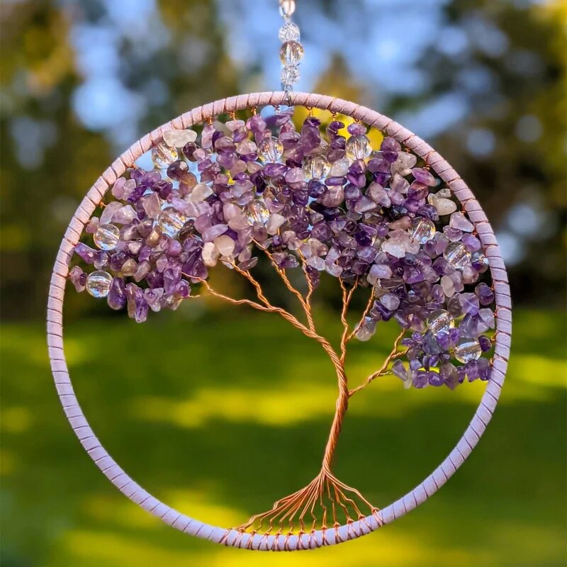 Настенный кулон дерево жизни из натуральных камней Сиреневый, Purple