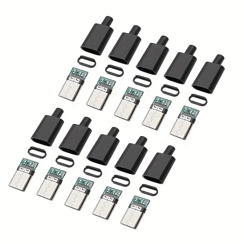 10 шт. разъем Type-C USB 3.1 24-контактный штекер для пайки с корпусом, для зарядки и передачи данных, черный