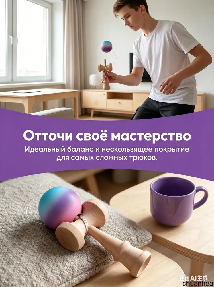 Кендама деревянная, японская головоломка для развития координации, 1 шт.
