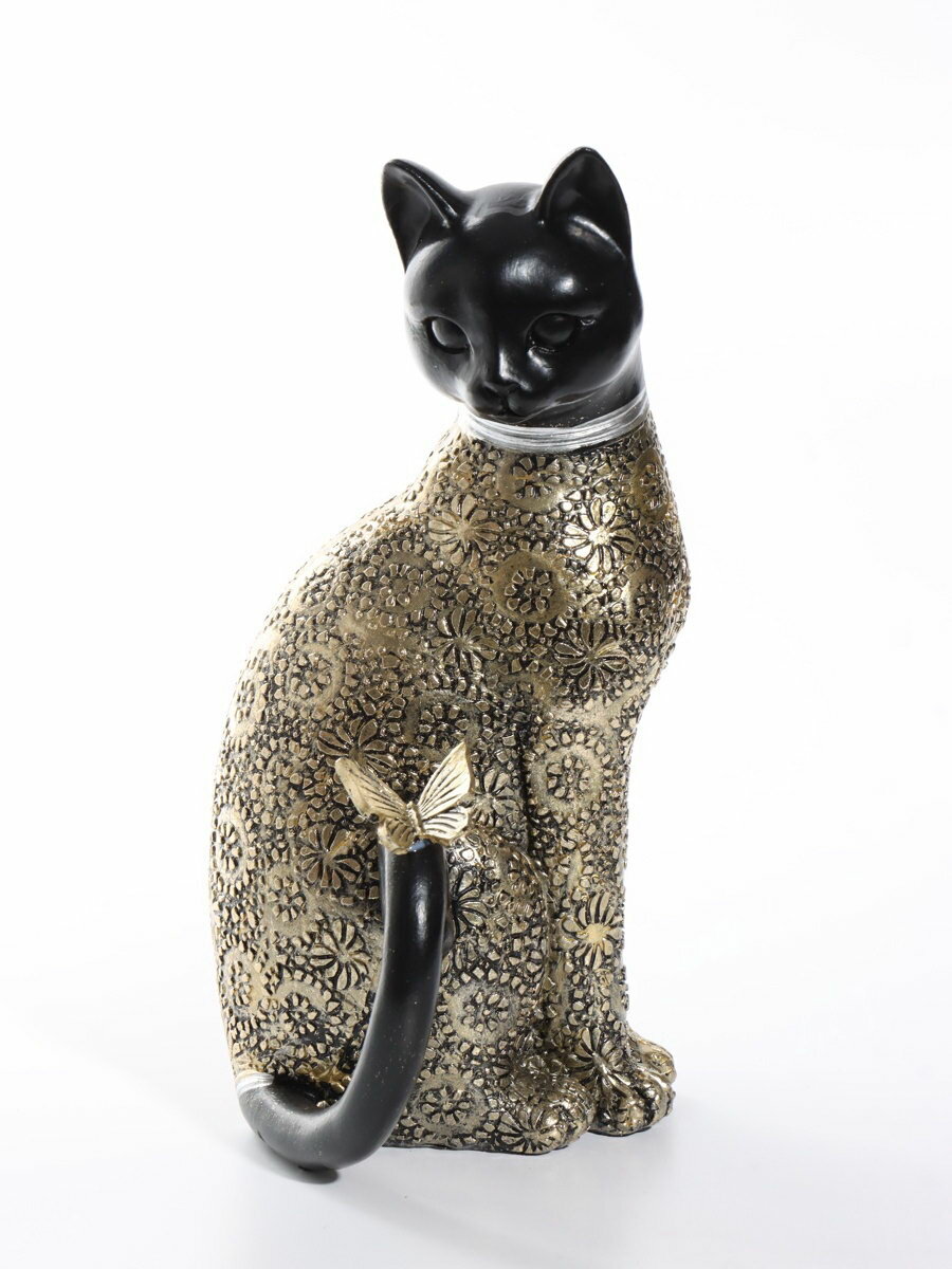 Фигурка полистоун "Чёрная кошечка с бабочкой", 13.5x11.5x24 см