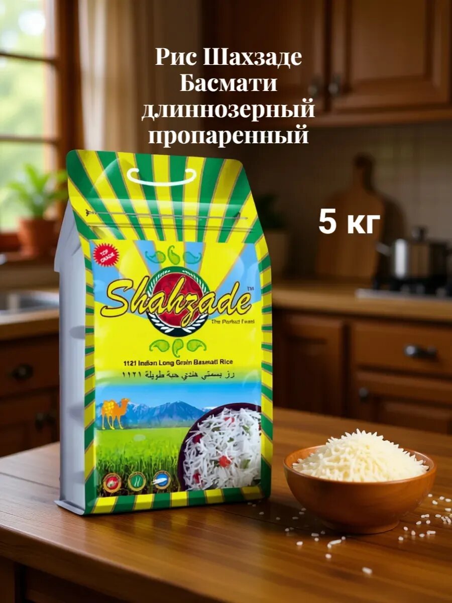 Рис Шахзаде басмати длиннозерный пропаренный, 5 кг