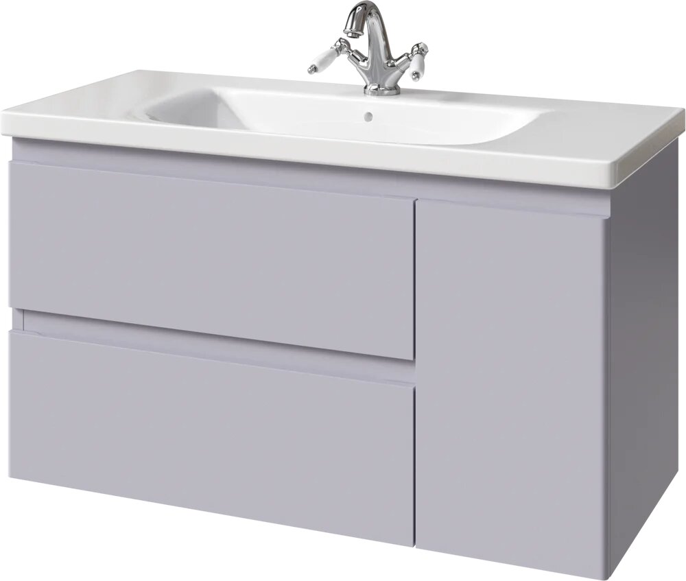 Тумба с раковиной Caprigo Forte 100 R подвесная, 101 см, серая, матовая, из МДФ, с ящиками, с дверками, раковина для ванной фаянсовая, прямоугольная, встроенный слив-перелив