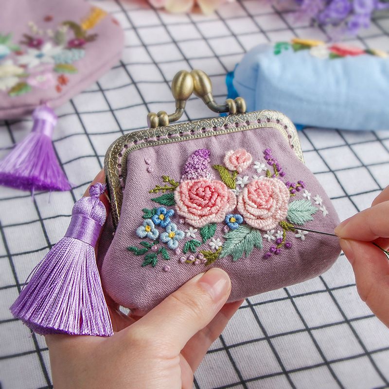 Набор для вышивки монетницы с цветочным узором, DIY-комплект для начинающих