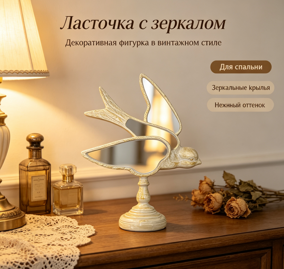 Винтажный декоративный фигурка ласточки с зеркальными вставками, роскошный арт-объект для стола, декор для гостиной