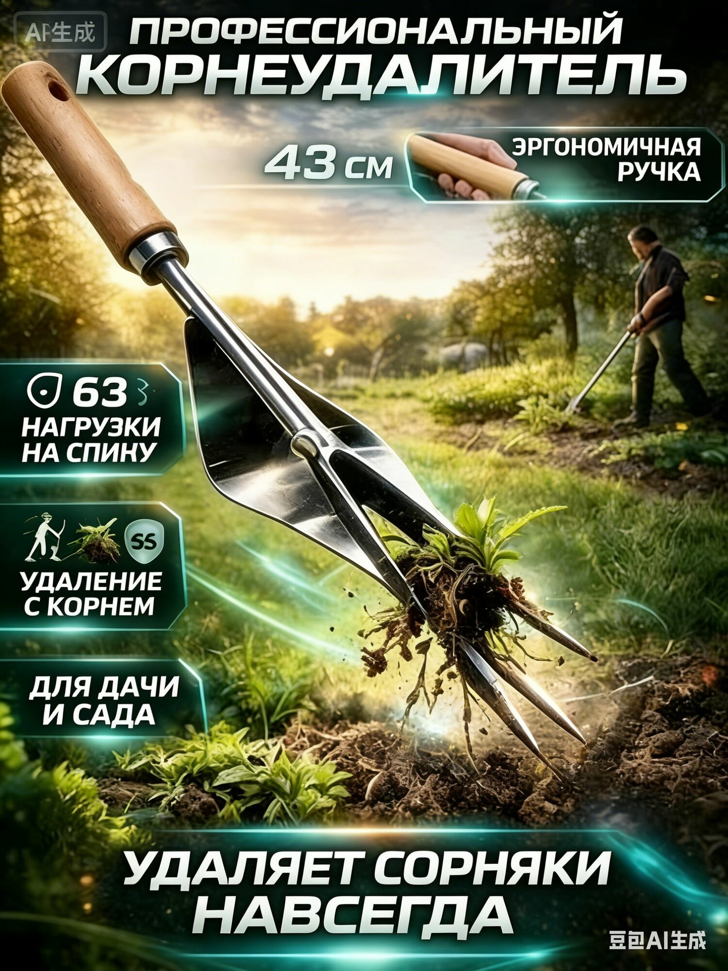 Корнеудалитель 12 см рукоять, 20 см ширина, нержавеющая сталь