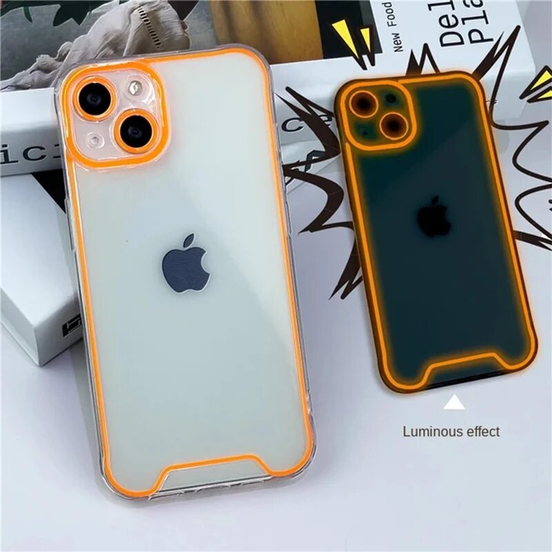 Светящийся силиконовый чехол-ночник для iPhone 16, 15, 14, 13, iPhone 14 Pro Max, Оранжевый, Orange