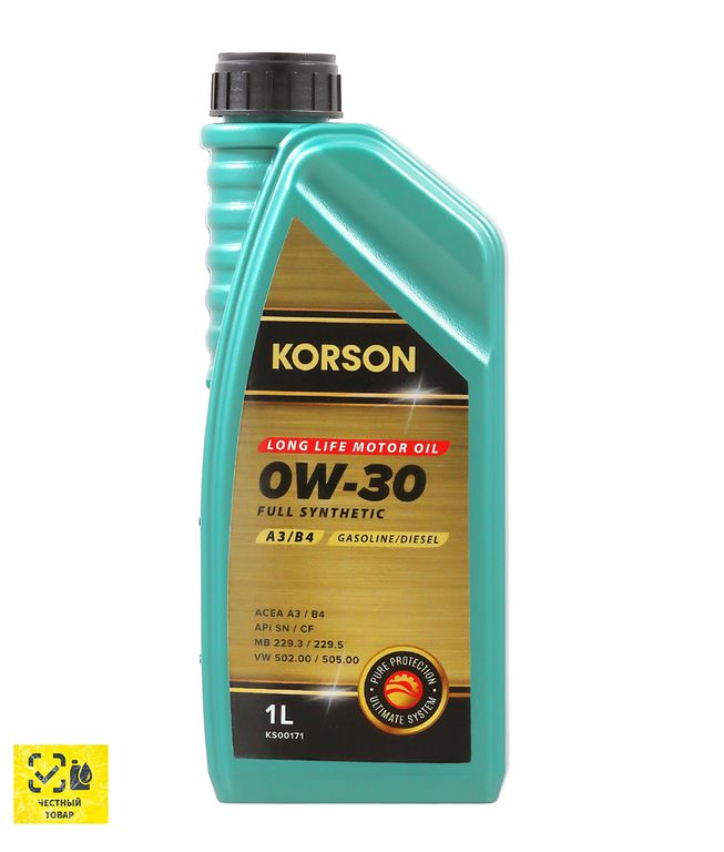 Масло моторное синтетика 0W30 Full Synthetic А3/В4 1л KORSON, KS00171
