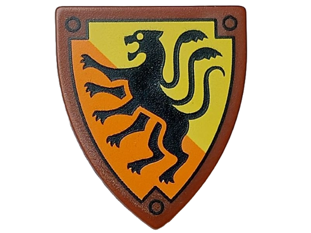 Minifigure, Shield Triangular Short with Large Black Cat with 6 Legs and 2 Tentacles (Dungeons & Dragons Displacer Beast) on Yellow and Orange Background Pattern, 3846pb070 Reddish Brown N