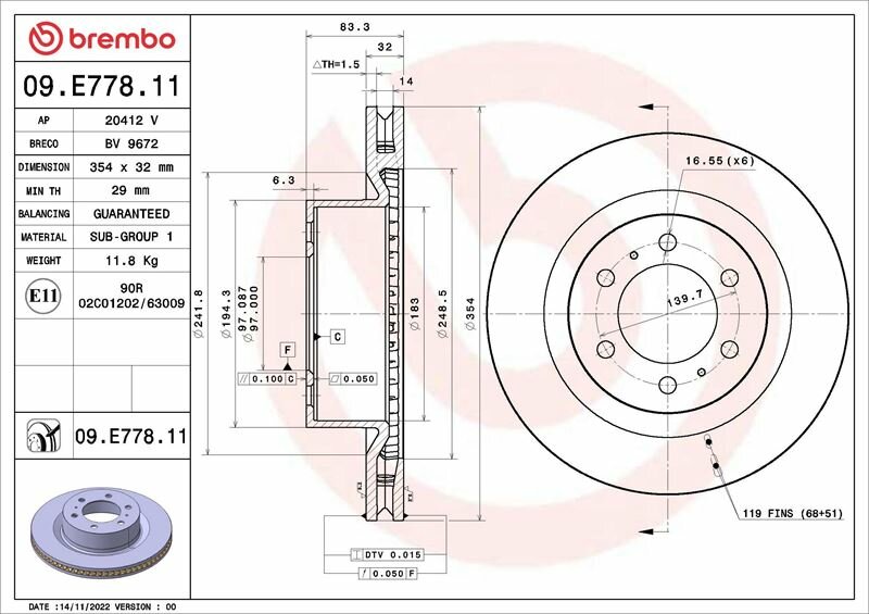 Диск тормозной перед lx 600 (j3) 10/21- 4351260290 Brembo 09E77811