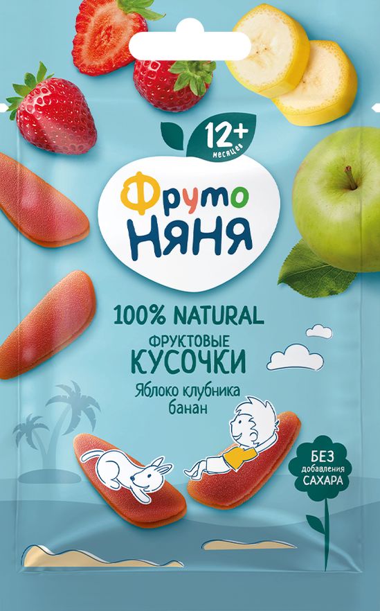 Фрутоняня фруктовые кусочки из яблок клубники и бананов 15 гр