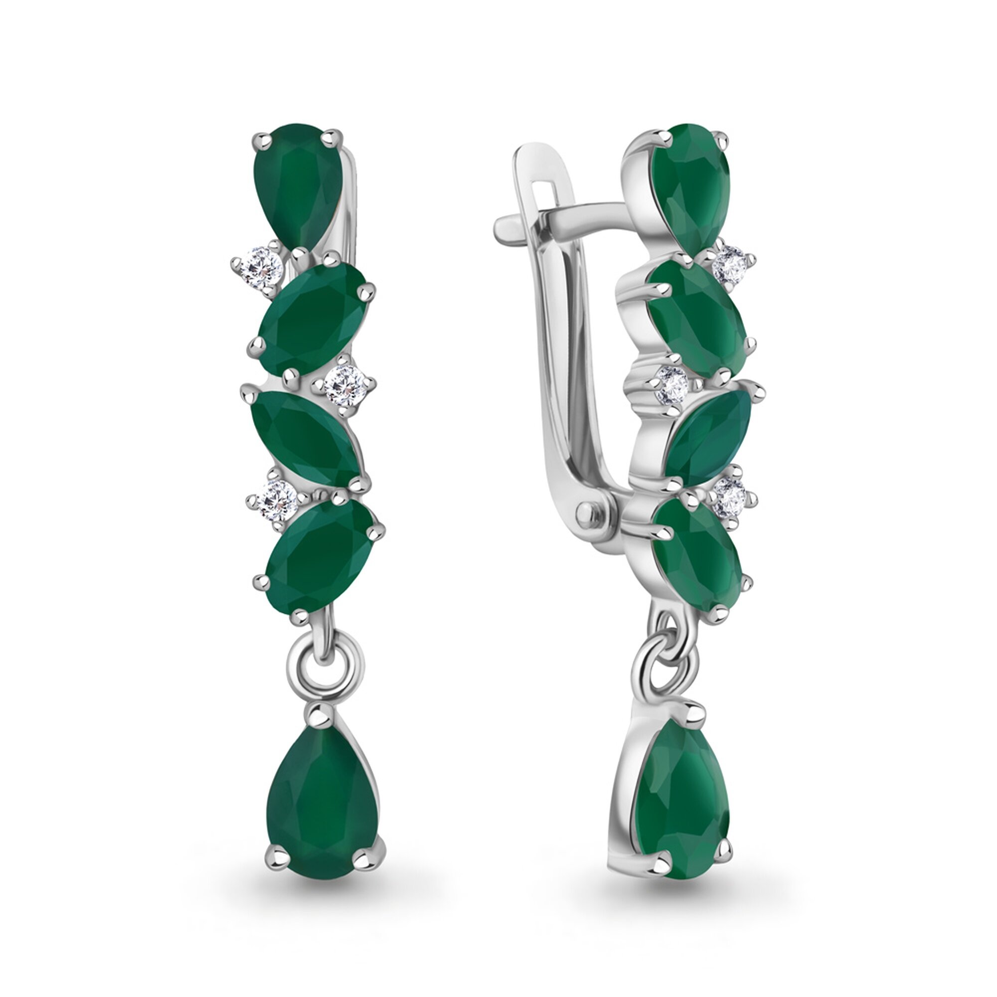 Серьги Diamant online, серебро, 925 проба, родирование, фианит, агат