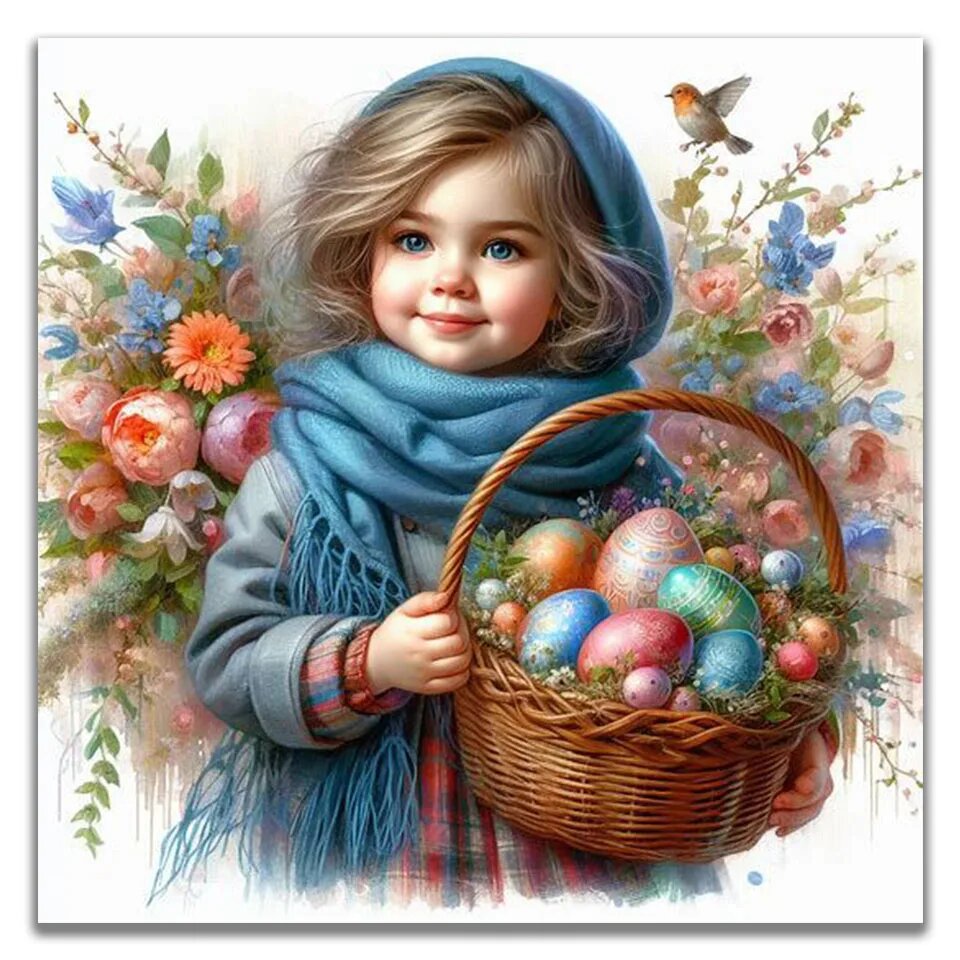 Алмазная картина "Кролик и девушка", полный набор 30x30cm square, BC-QHQY627