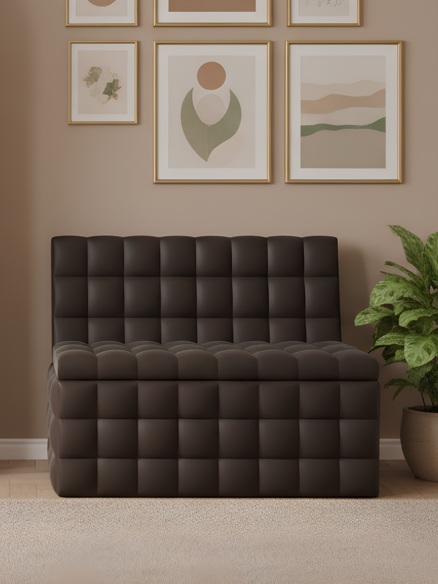 Диван для кухни и балкона "Темпо" PRIME , с местом для хранения, экокожа коричневая