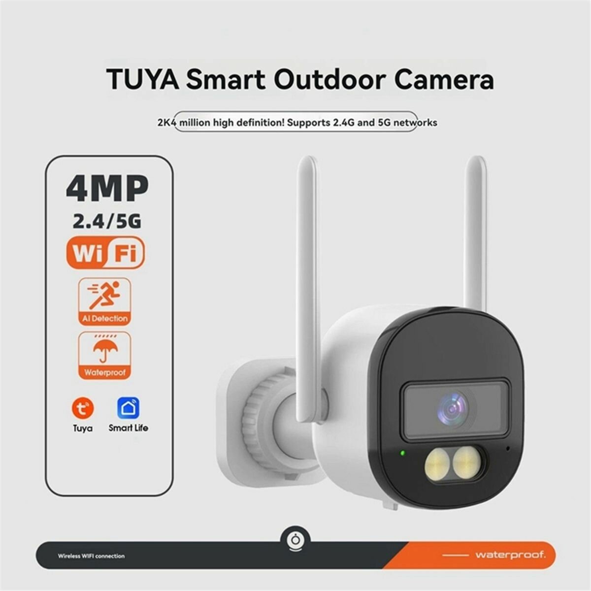 Камера видеонаблюдения Tuya 2K 4MP 2.4G/5G WiFi с искусственным интеллектом и функцией обнаружения IP Mini CCTV для умной жизни