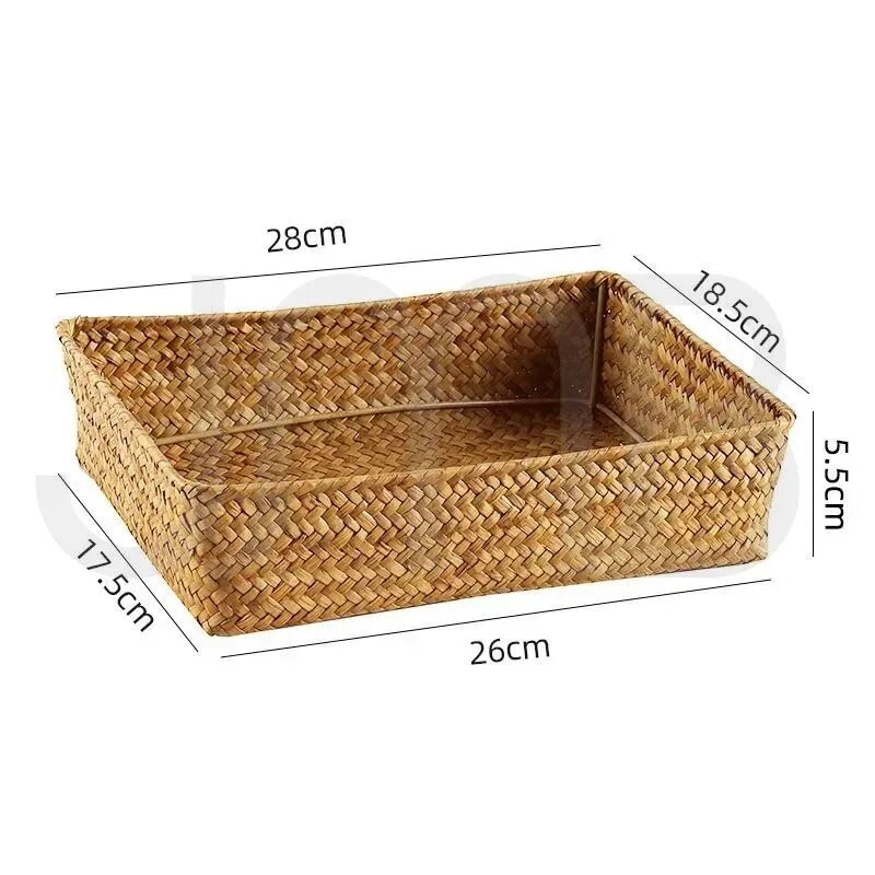 Корзина для хранения плетеная из камыша прямоугольная 28x18.5x5.5cm